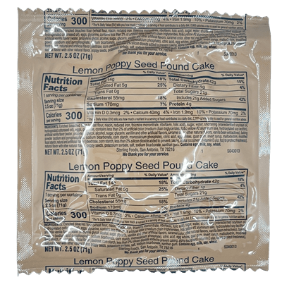 MRE Lemon Poppy Seed Pound Cake | Authentic MRE Dessert – Epidemic Proof